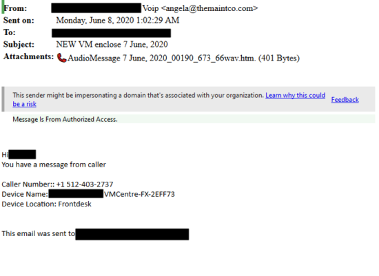 Phish: fake voicemail “NEW VM enclose” | Things I See